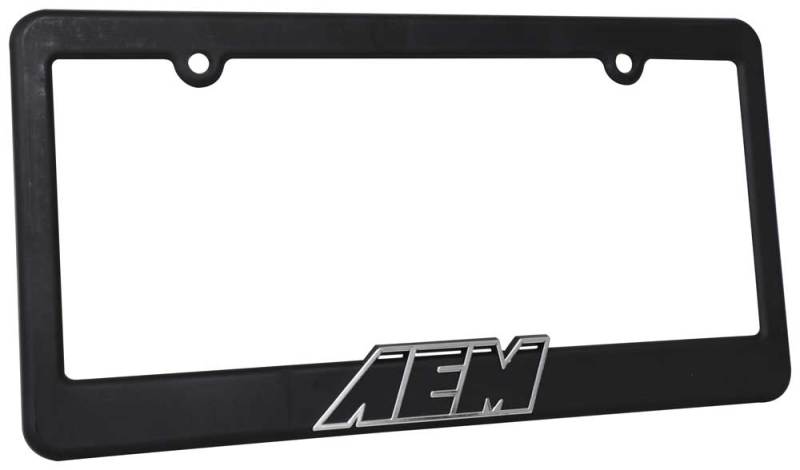 AEM License Plate Frame - Black w/ White Lettering – StangMods LLC